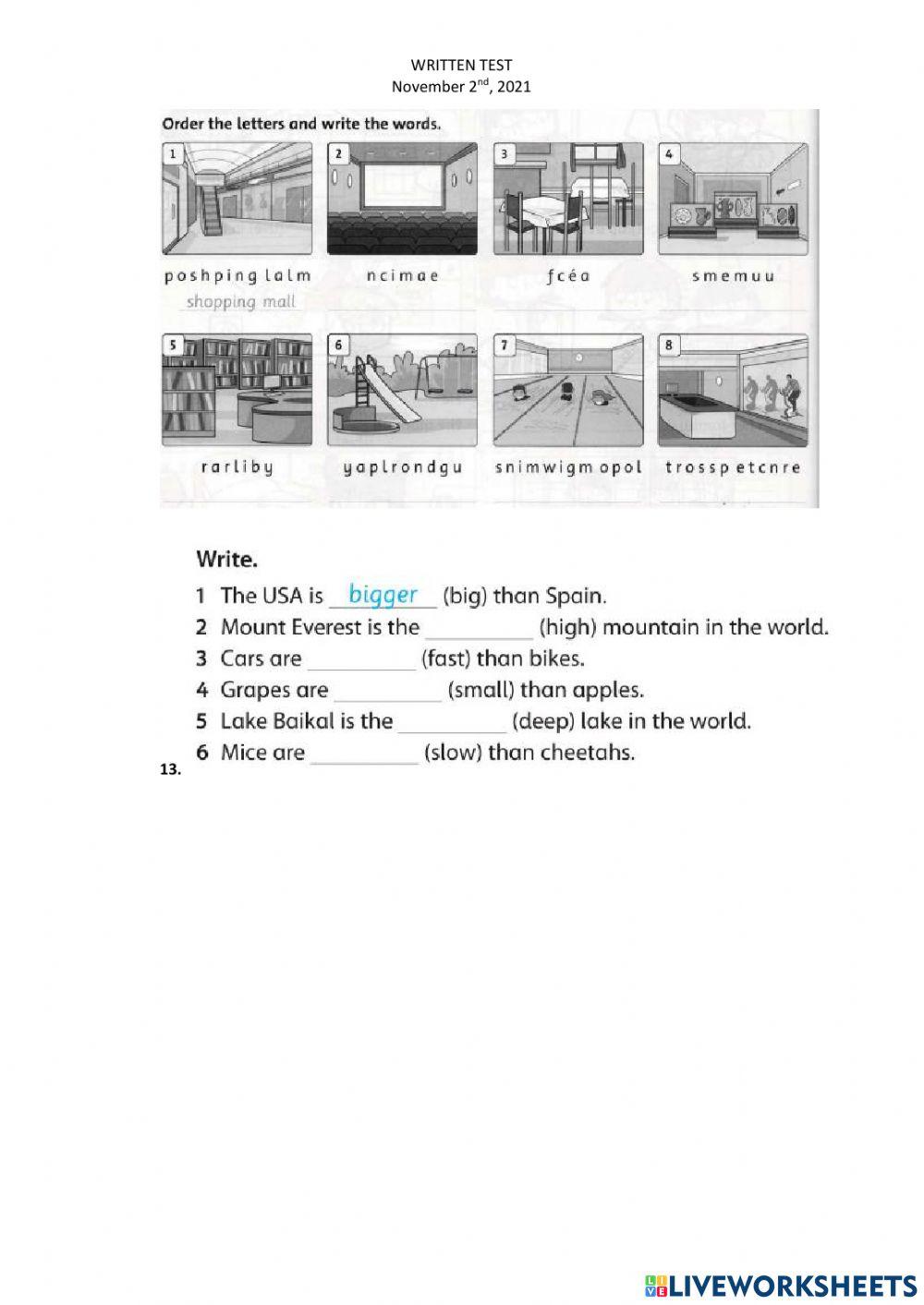 Written test online activity for Elementary | Live Worksheets