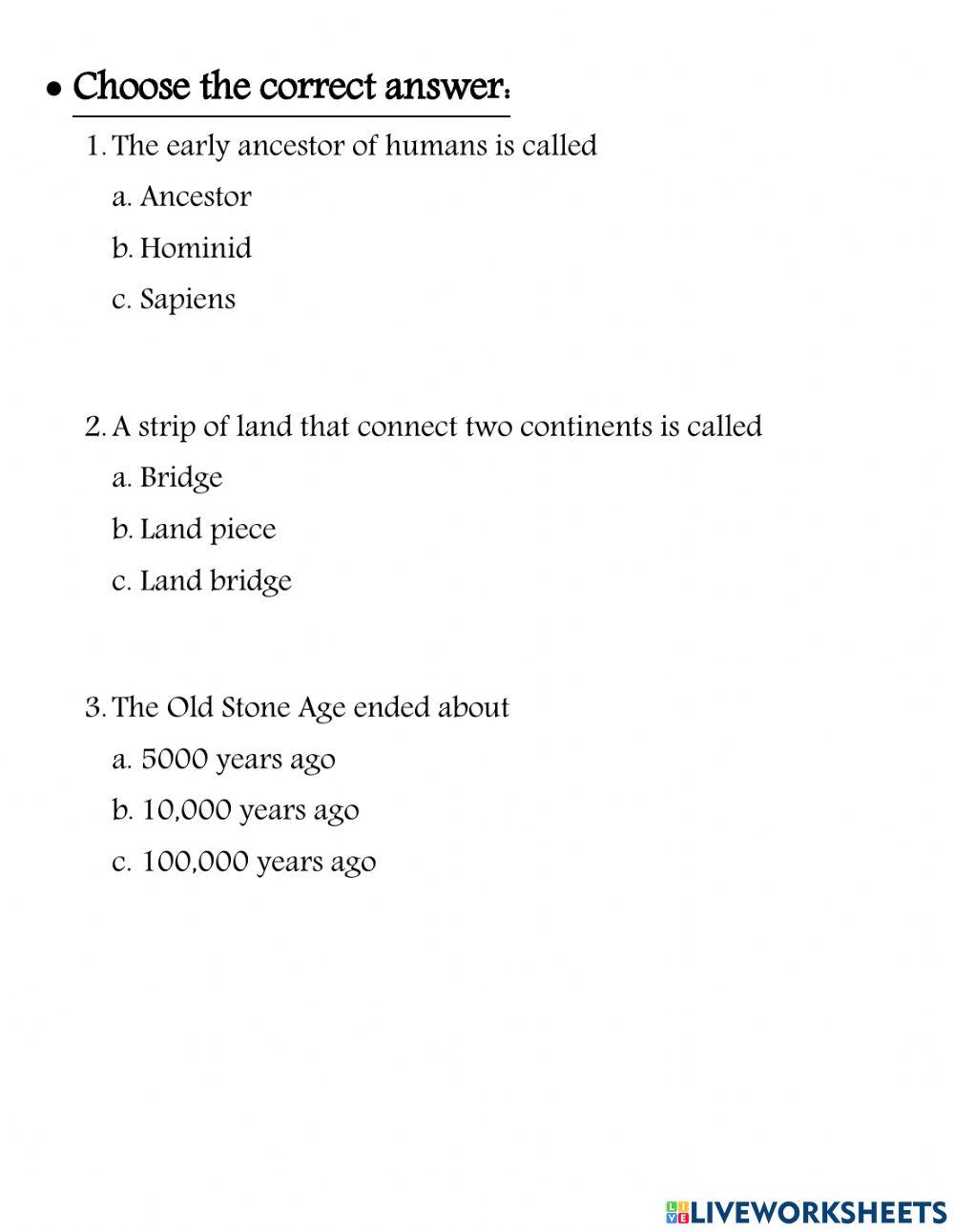 Early Human Migration online exercise for | Live Worksheets