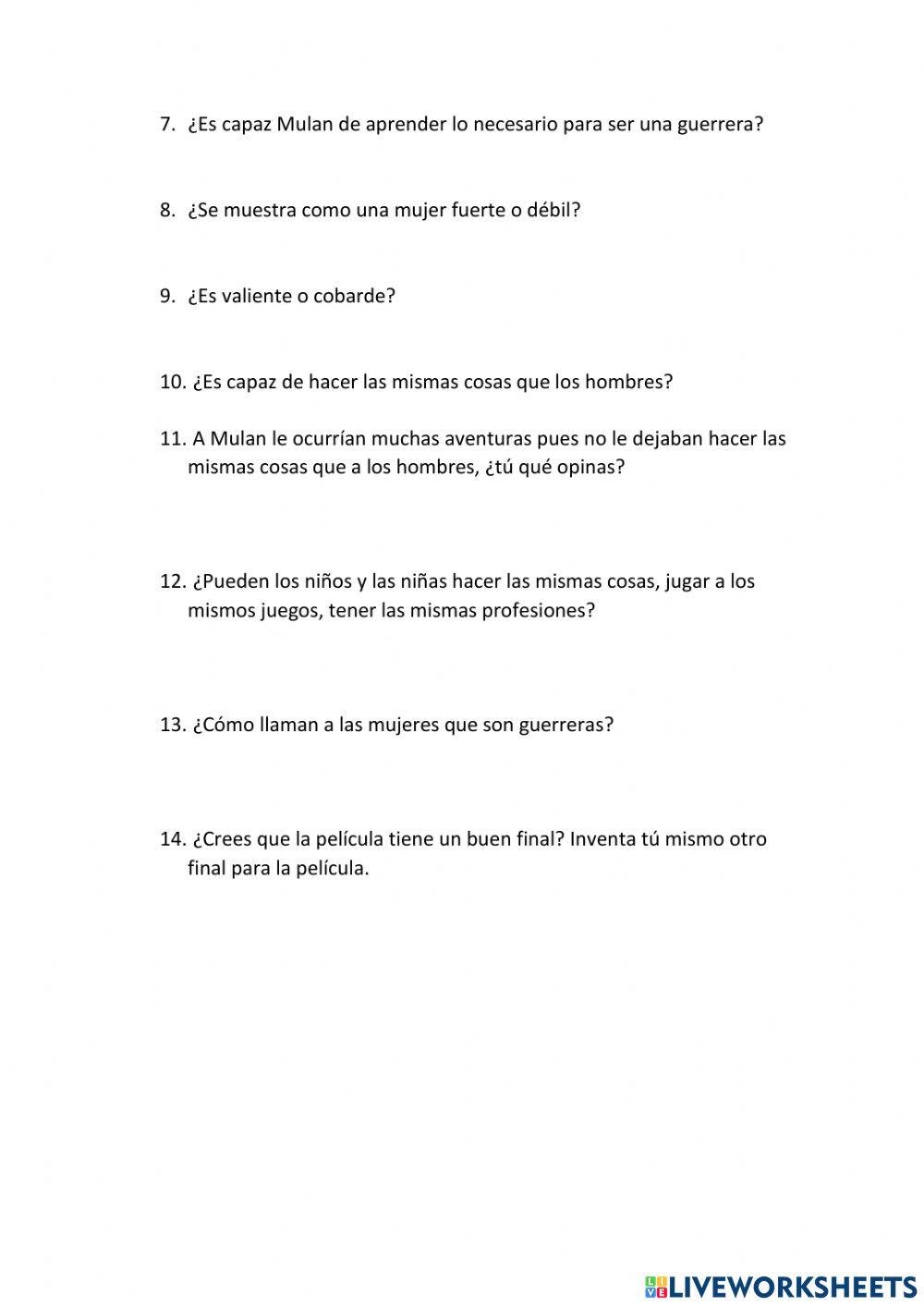 Mulan 0248 | AnaCarrasco | Live Worksheets