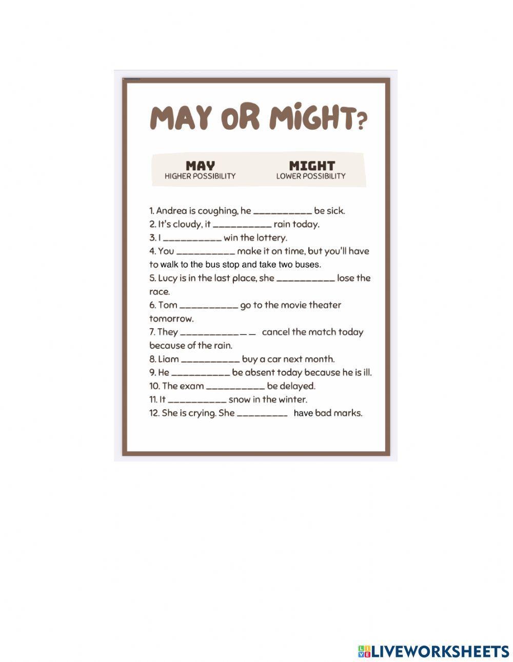 May or might fo… | Free Interactive Worksheets | 1598265