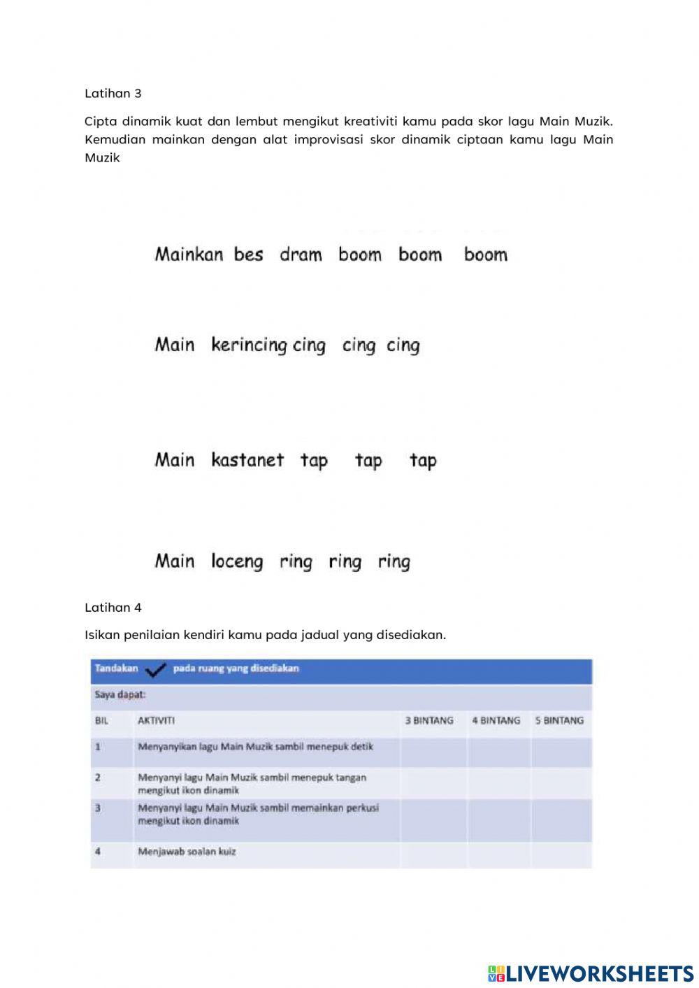 Perkusi dan din… | Free Interactive Worksheets | 1598257