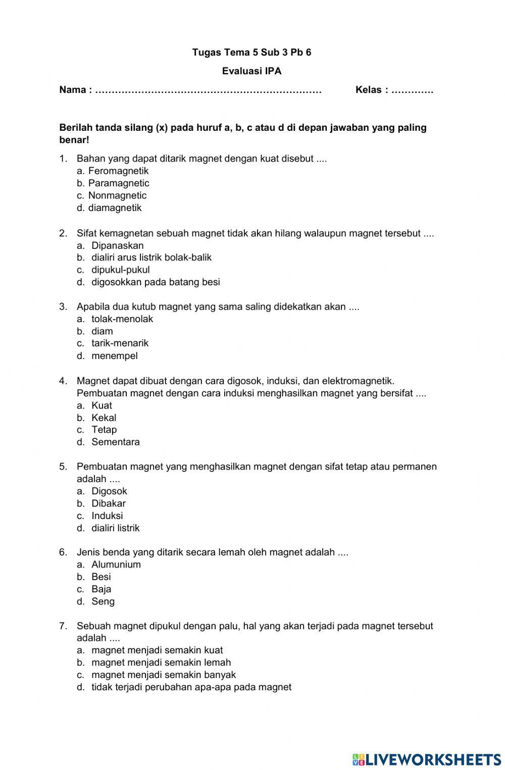 Evaluasi Tema 5 Sub 3 IPA 1662771 | Nendi Rohaendi