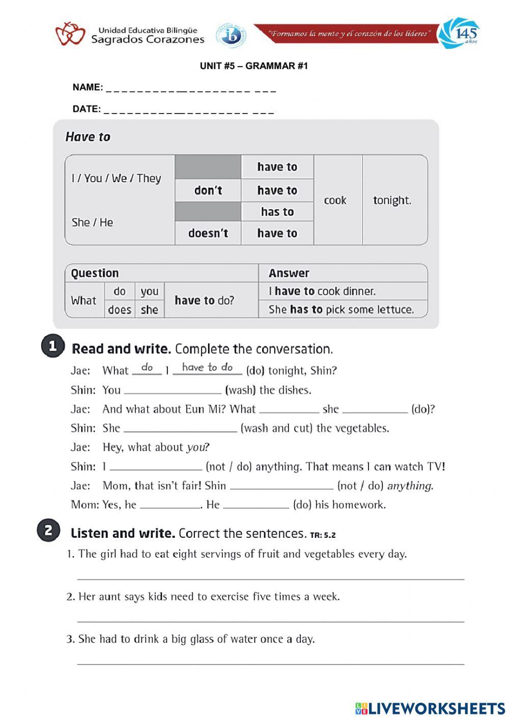 Have To Worksheet interactive worksheet | Live Worksheets