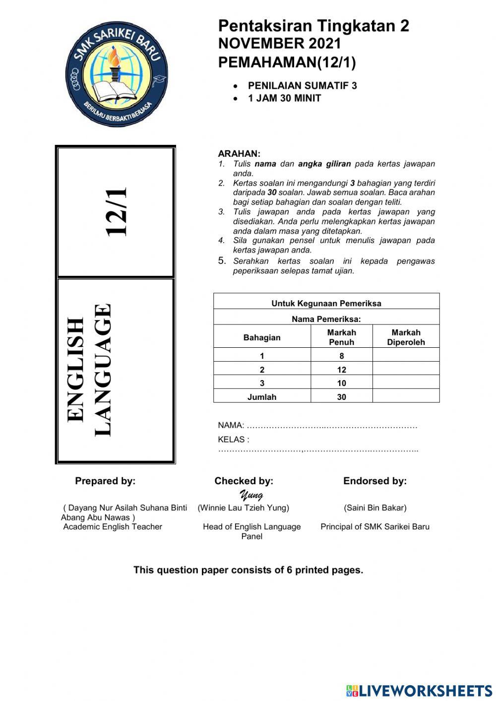 1663069 | Ar3 form 2 paper 1 | DYG NUR ASILAH SUHANA