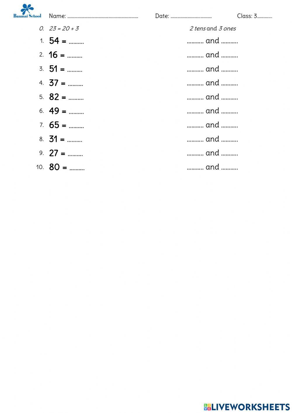 decompose numbers grade 2