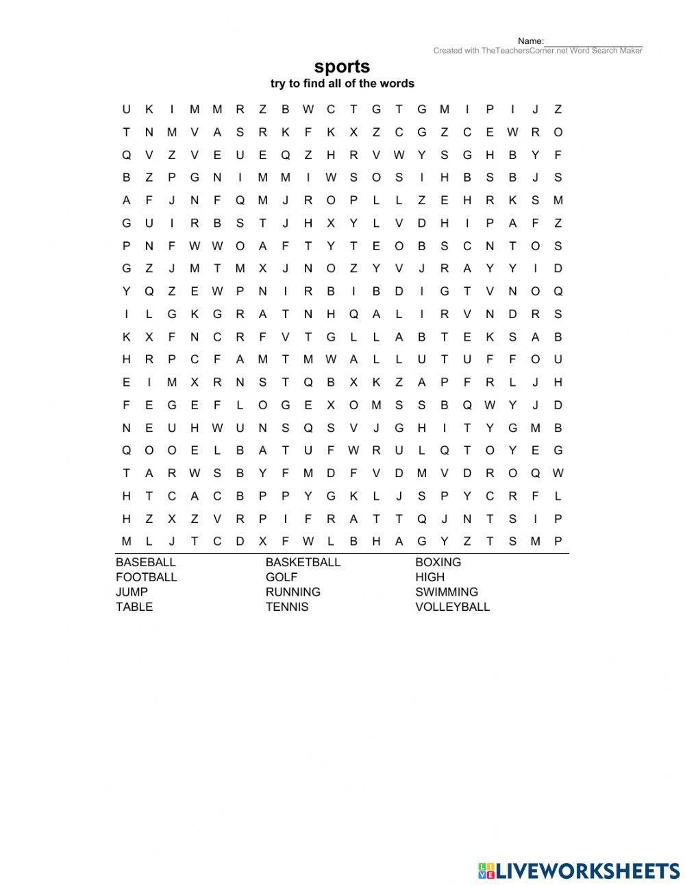 Sport worksheet | Free Interactive Worksheets | 1663208