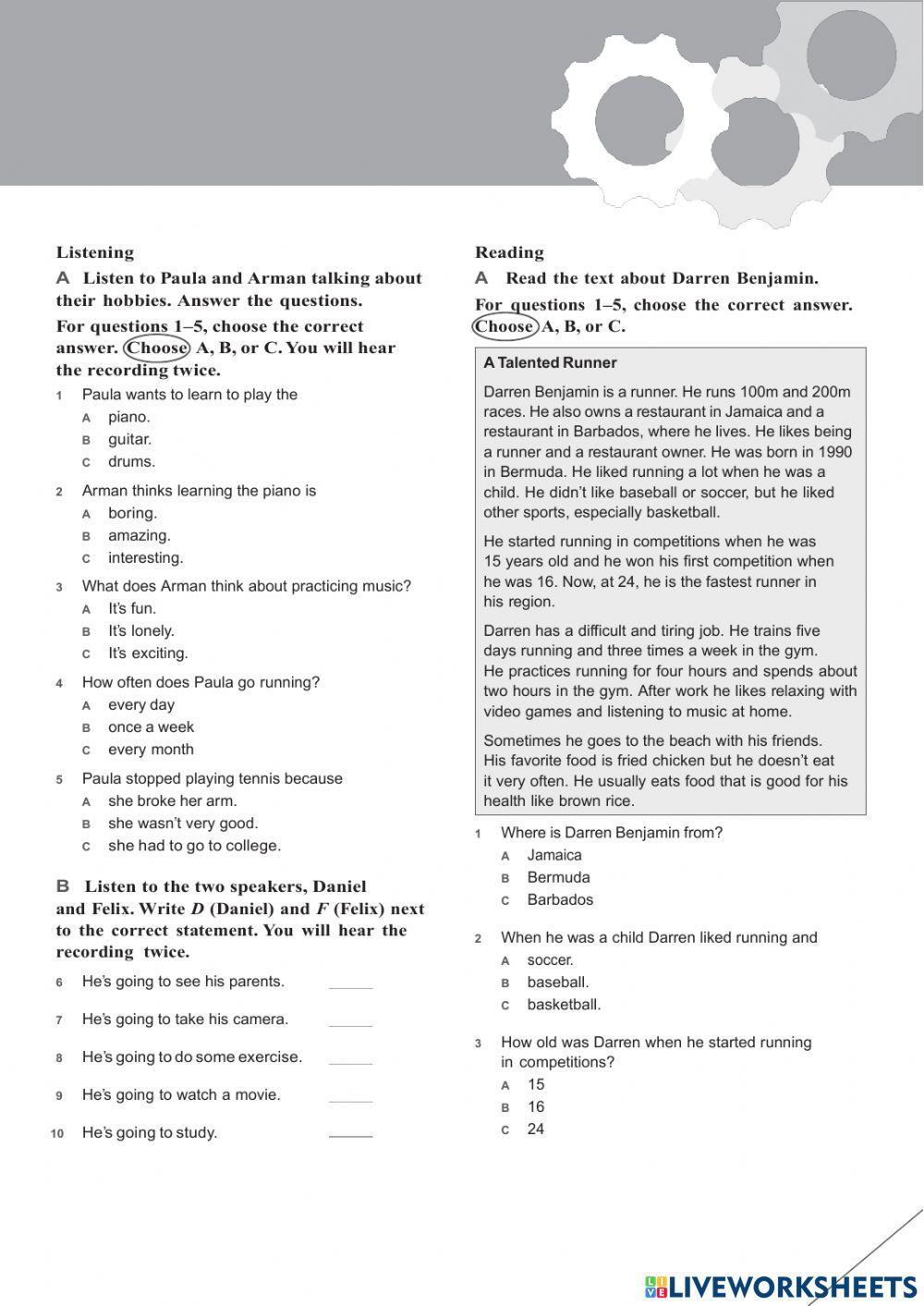 Skills test online exercise | Live Worksheets