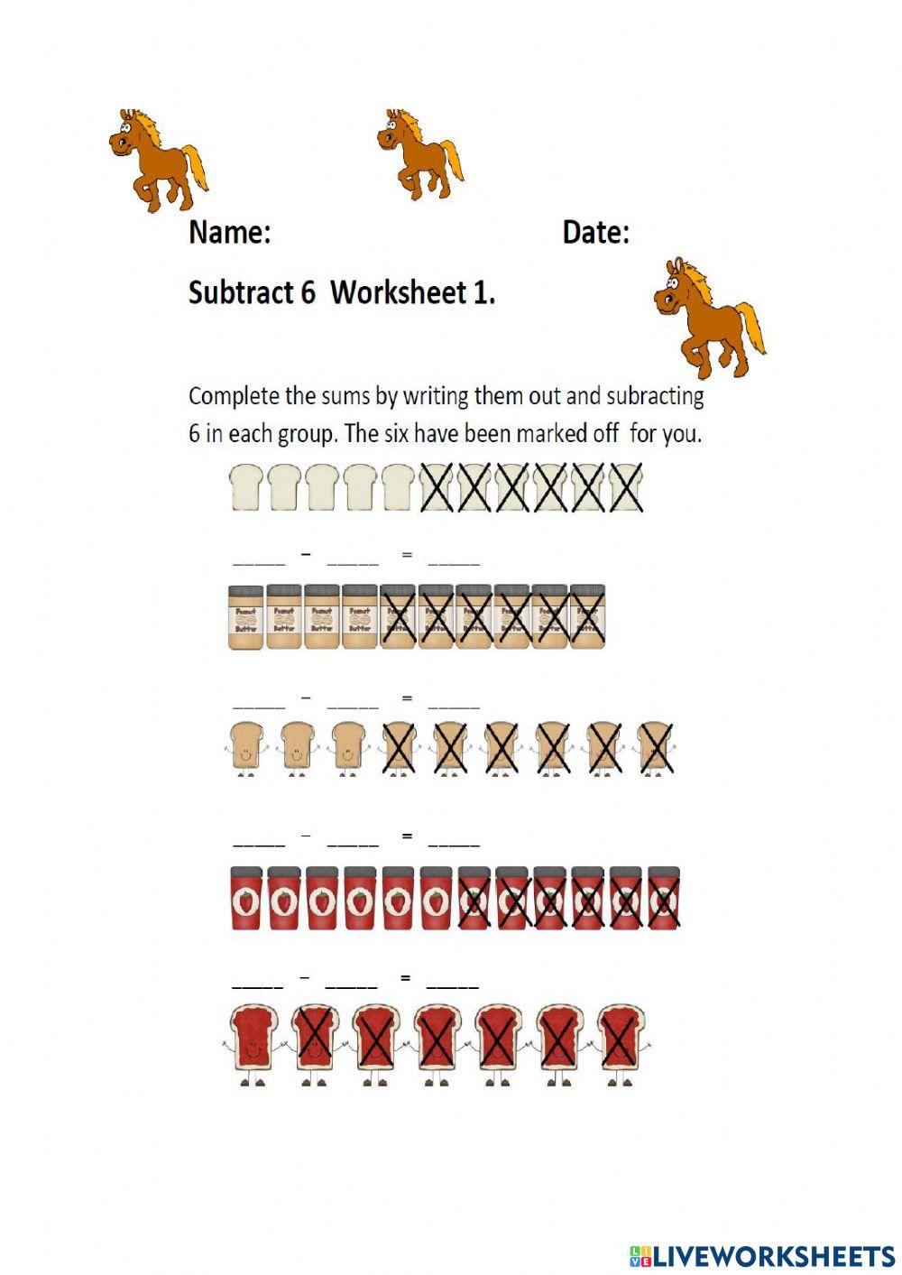 1663426 | Subtract 6 Worksheet 1 | Grace Vogt