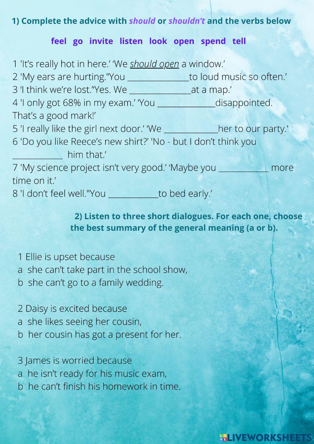 Advice online activity | Live Worksheets