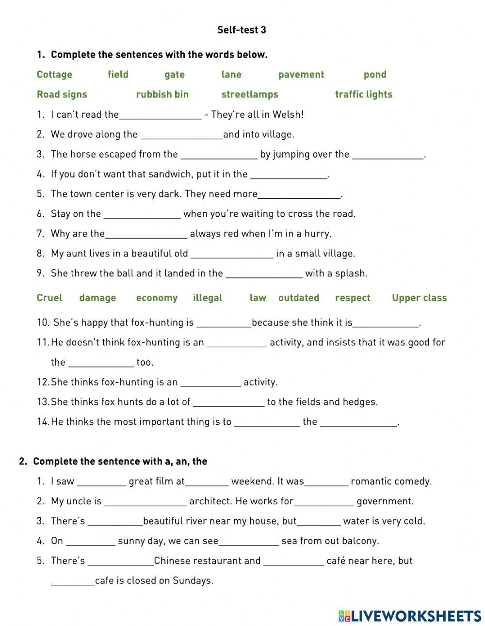 Solutions pre - self-test 3 worksheet | Live Worksheets