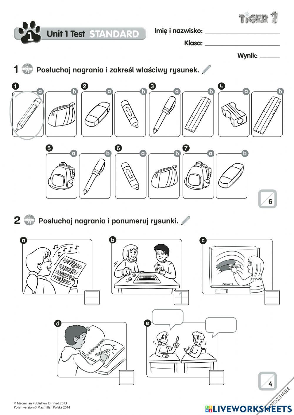 Tiger 1 Unit 1 | Free Interactive Worksheets | 6844928