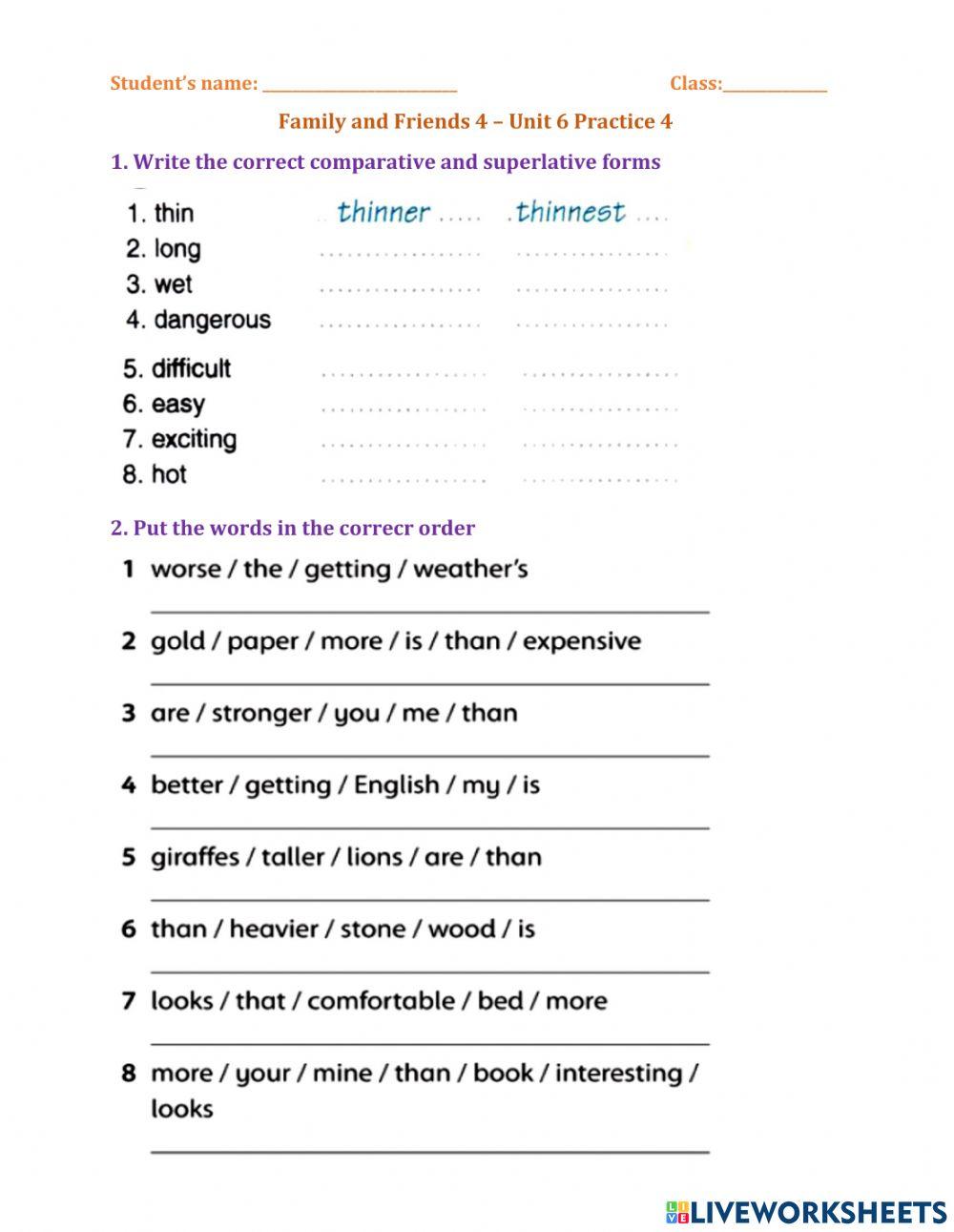 FF4 Unit 6 Practice 4 worksheet | Live Worksheets