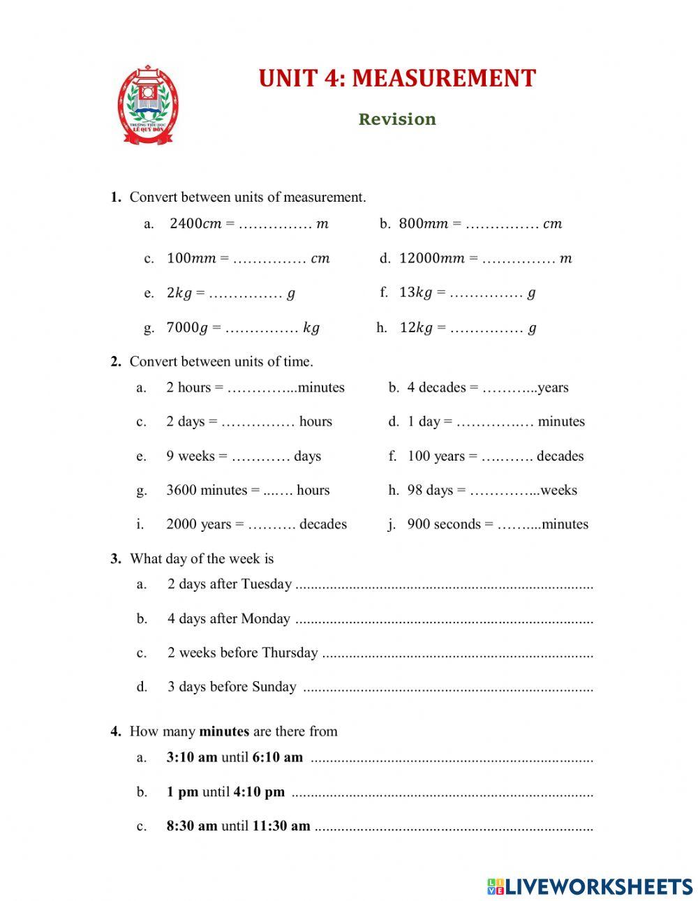 M5-U4-Revision worksheet | Live Worksheets