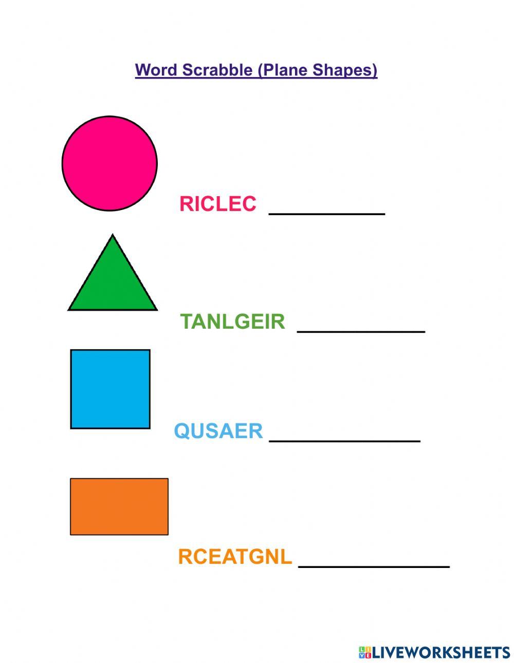 Word Scrabble (Plane Shapes) worksheet | Live Worksheets