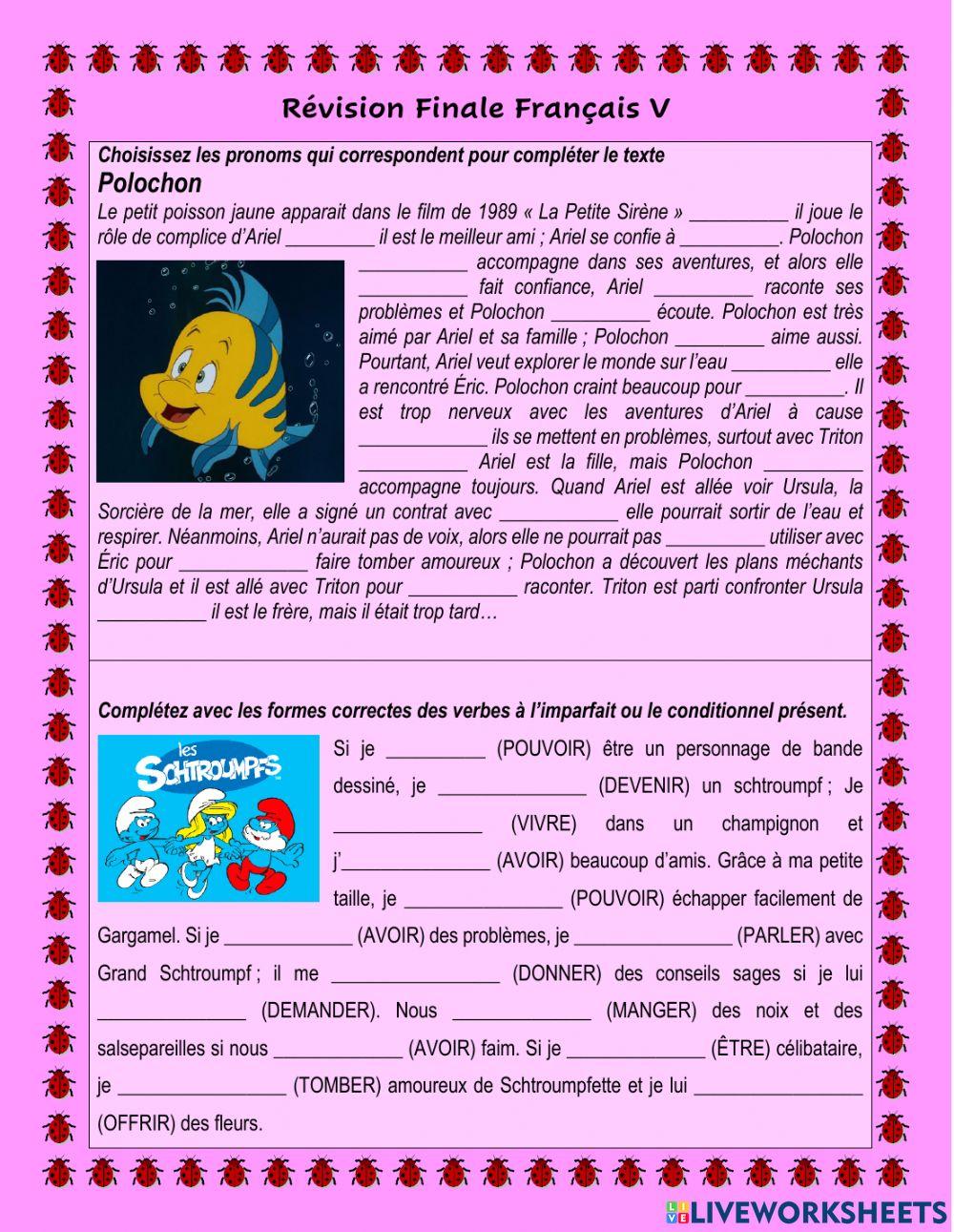 Révision Finale Français V interactive worksheet | Live Worksheets