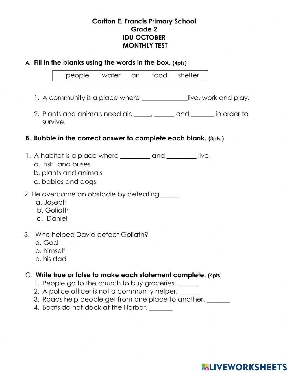 IDU OCTOBER MONTHLY 2021 online exercise for | Live Worksheets