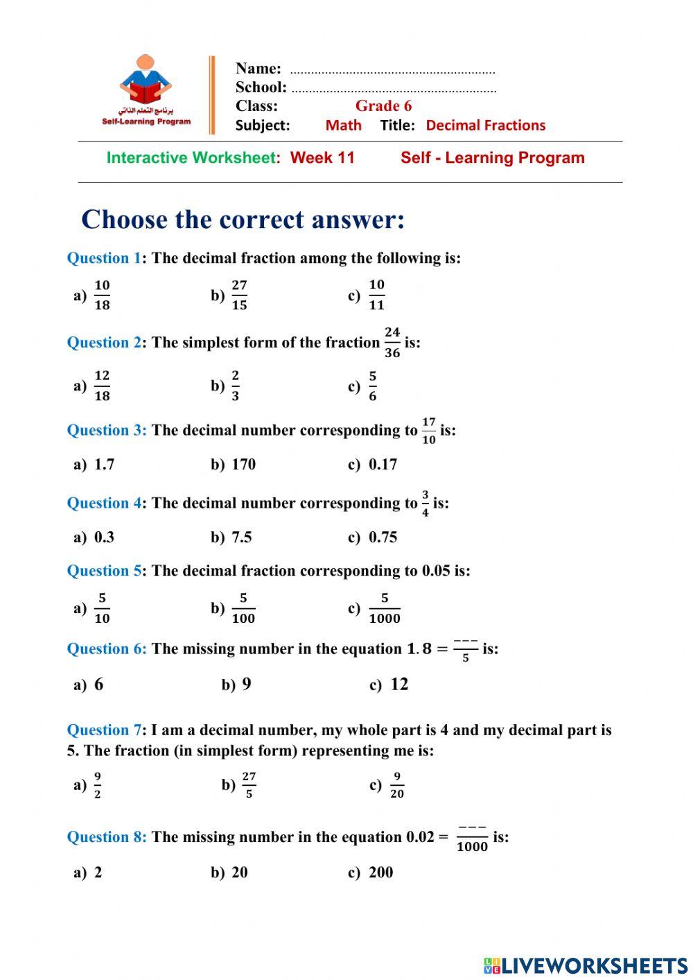 SY21-22-W11 Gr6 Math Int. WS worksheet | Live Worksheets