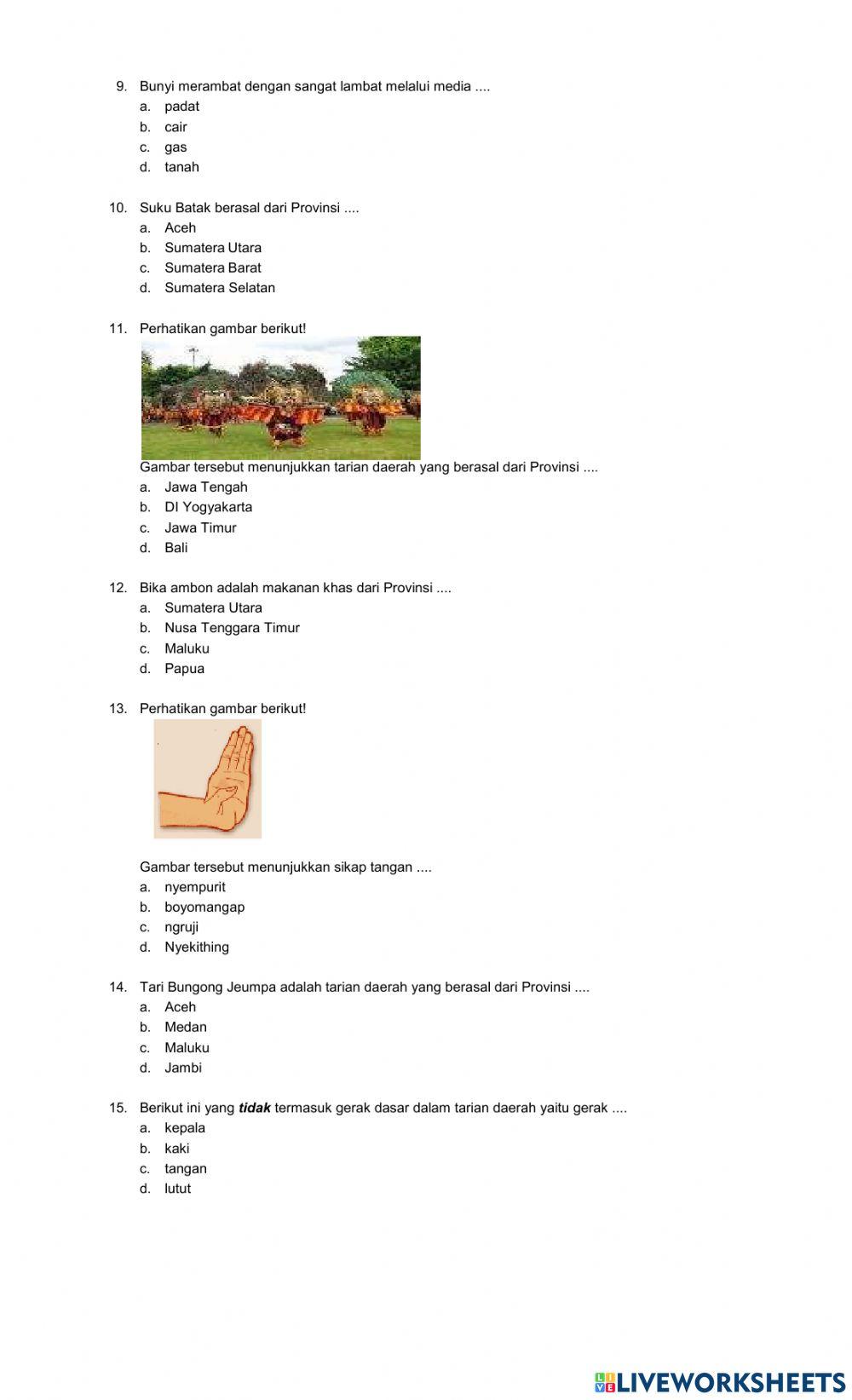 Ulangan tema 1 ST 1 kls 4 worksheet | Live Worksheets