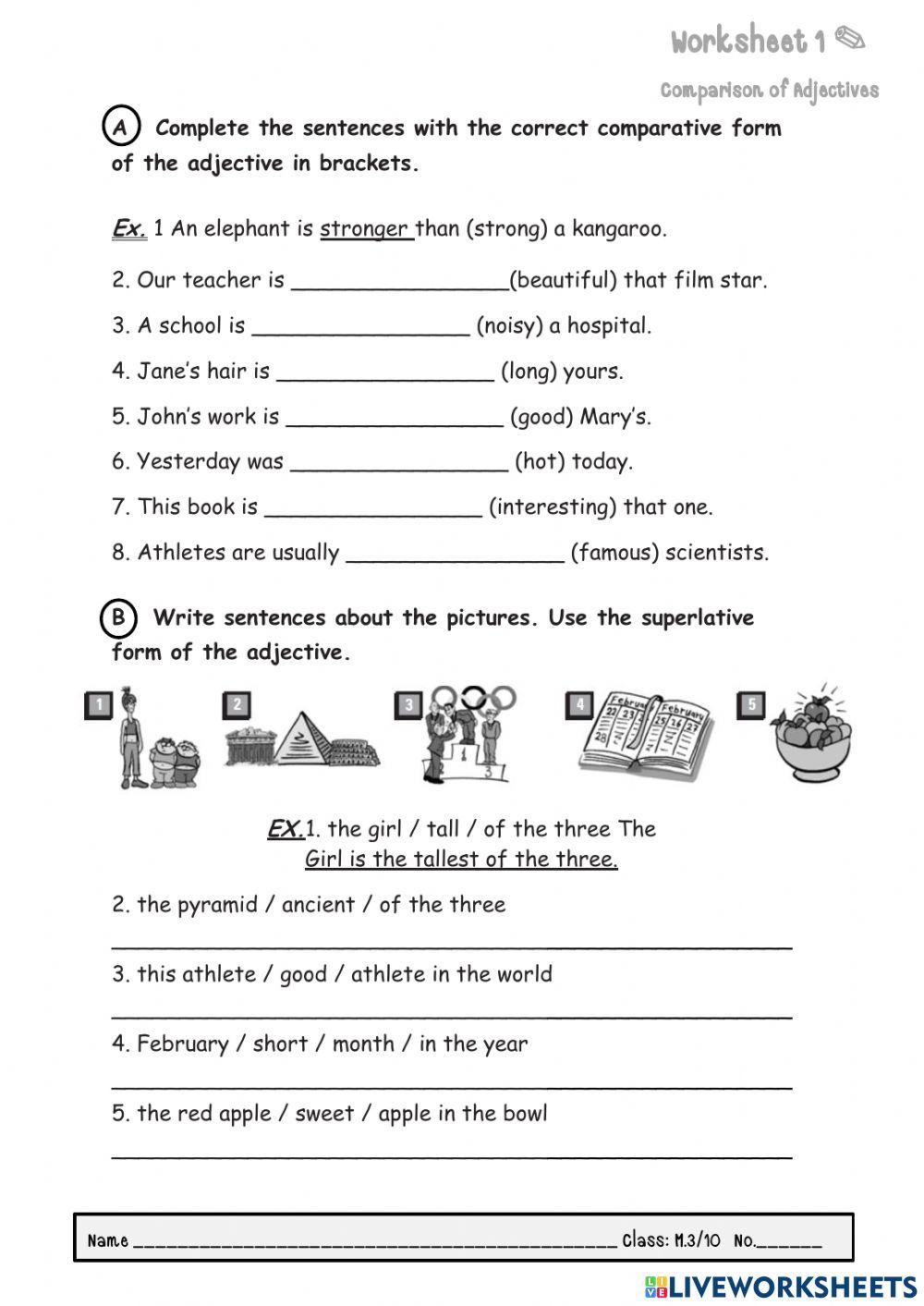 Comparative and Superlative online exercise for grade 9 | Live Worksheets