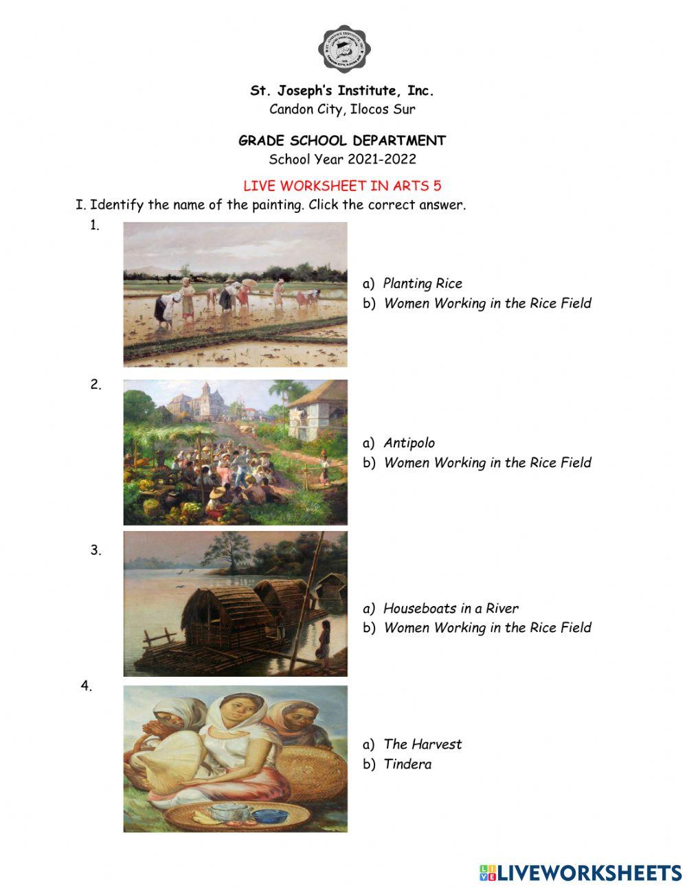 Live Worksheet in Arts worksheet | Live Worksheets