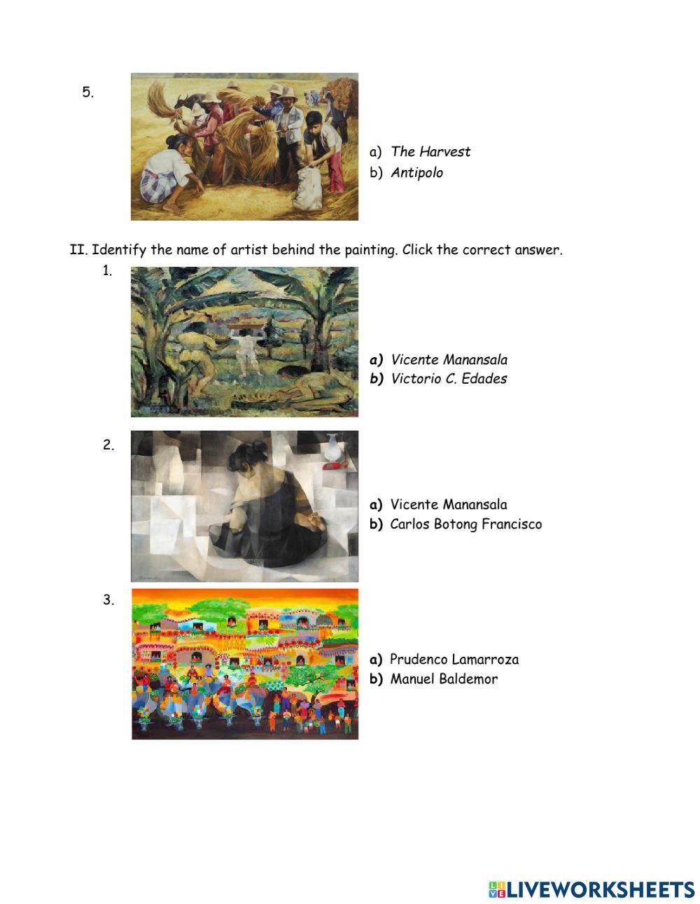 Live Worksheet in Arts worksheet | Live Worksheets