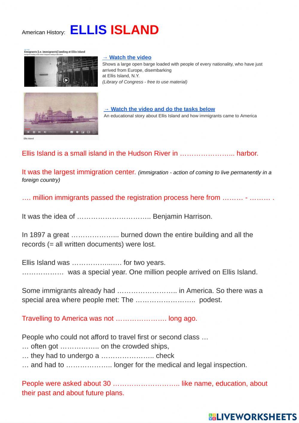 Ellis Island - … | Free Interactive Worksheets | 1665719