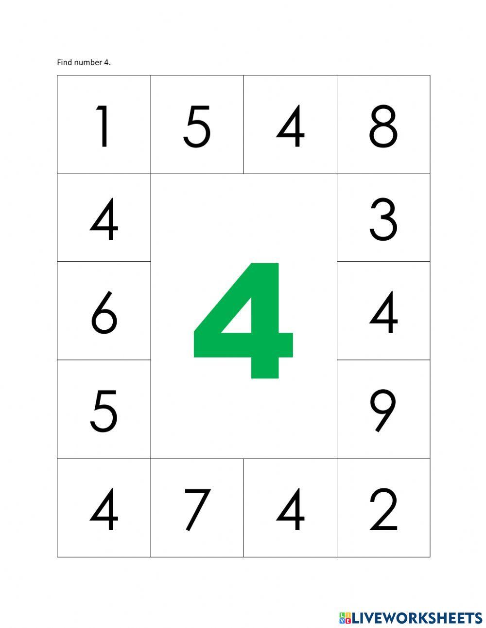 Number 4 online activity for 1 | Live Worksheets