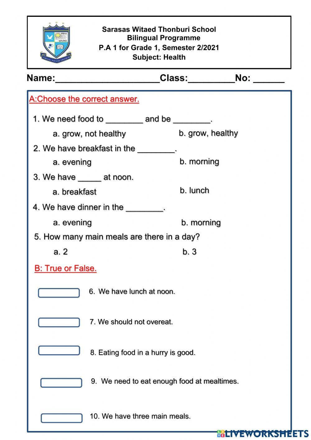 Health p.a 1 1665998 | Zhel | Live Worksheets