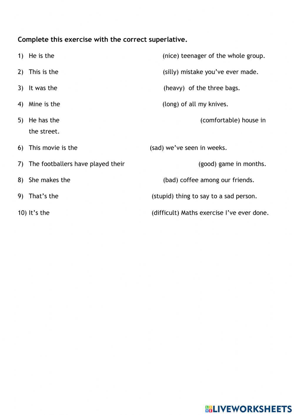 Superlatives | Free Interactive Worksheets | 1666031