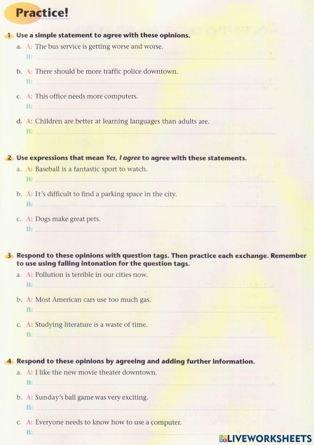 Agreeing with an Opinion online exercise for | Live Worksheets