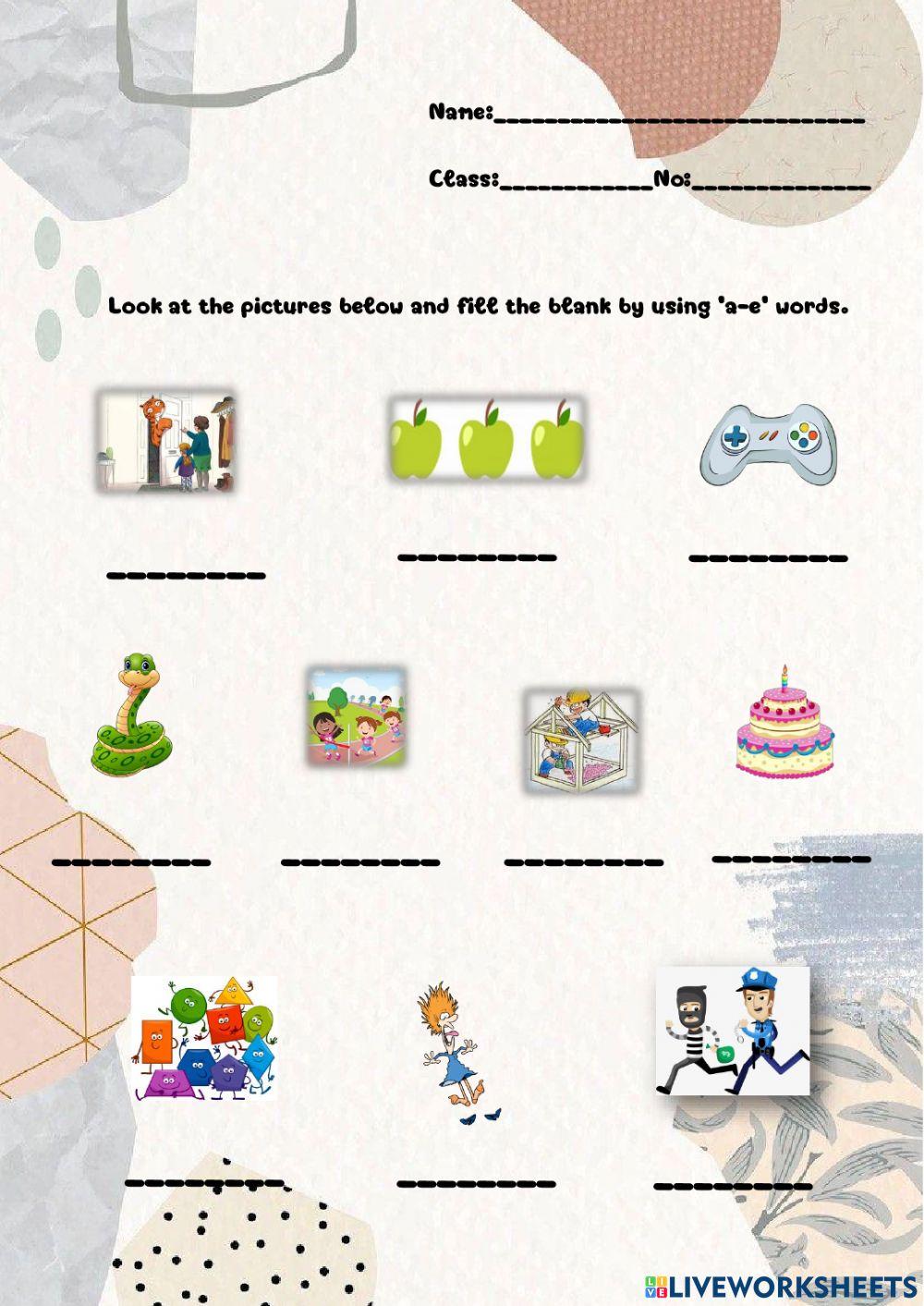 a-e phonics P.5 online exercise for | Live Worksheets