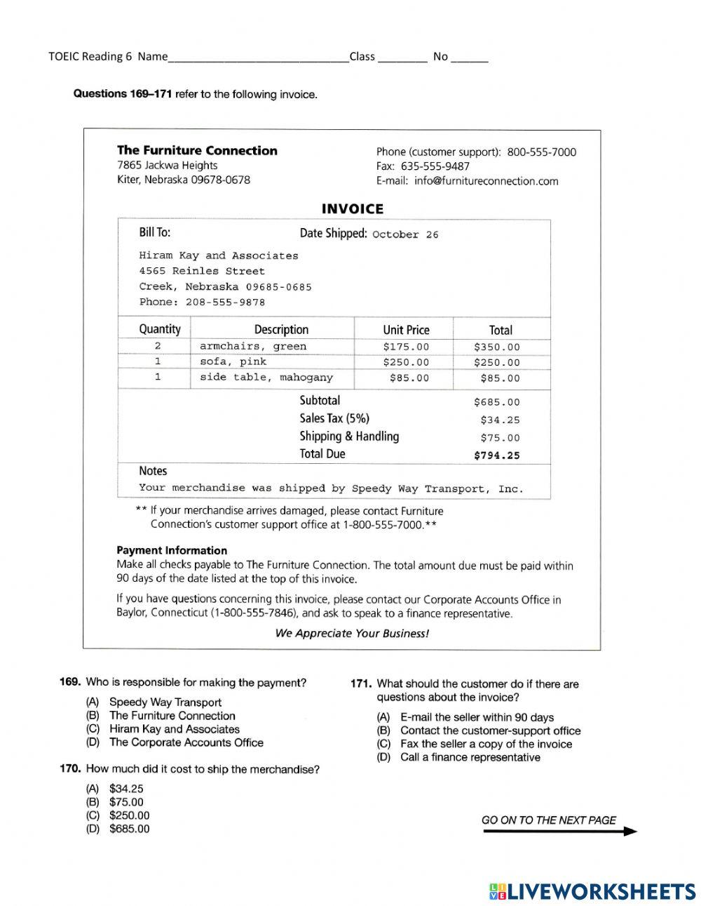TOEIC Reading 6 online exercise for | Live Worksheets