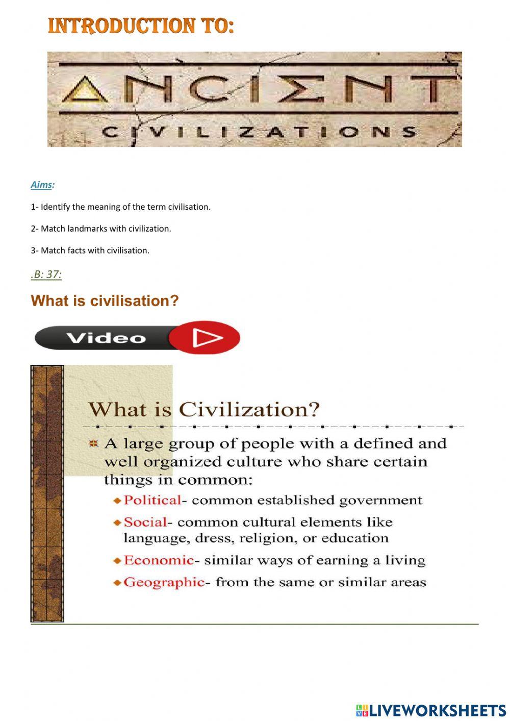 Civilization- Introduction worksheet | Live Worksheets