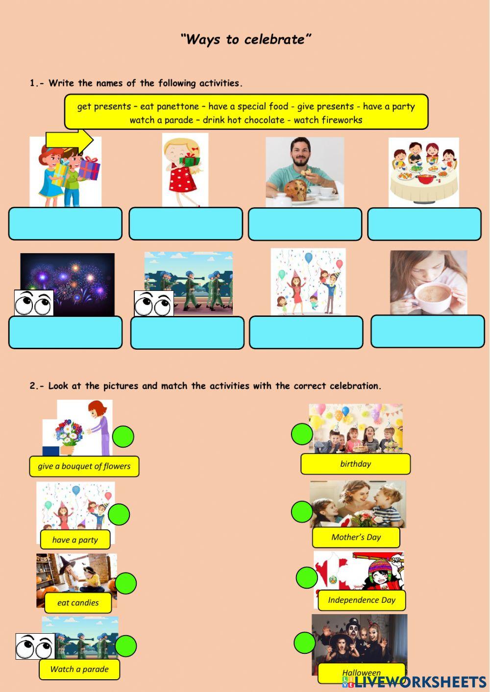 Ways to celebrate 1667347 | ericka_td | Live Worksheets