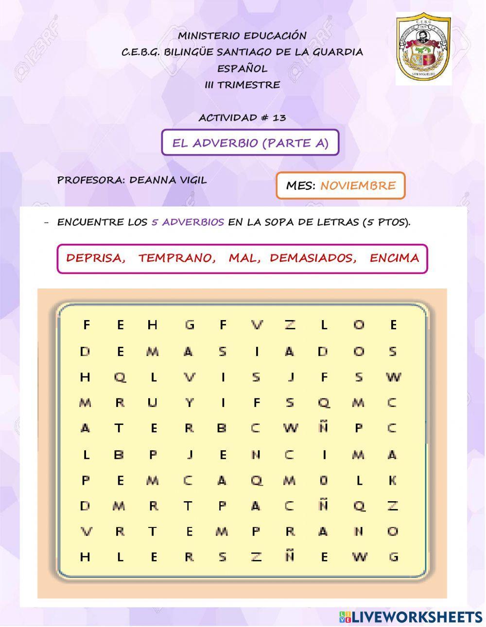 El adverbio | Free Interactive Worksheets | 1667441