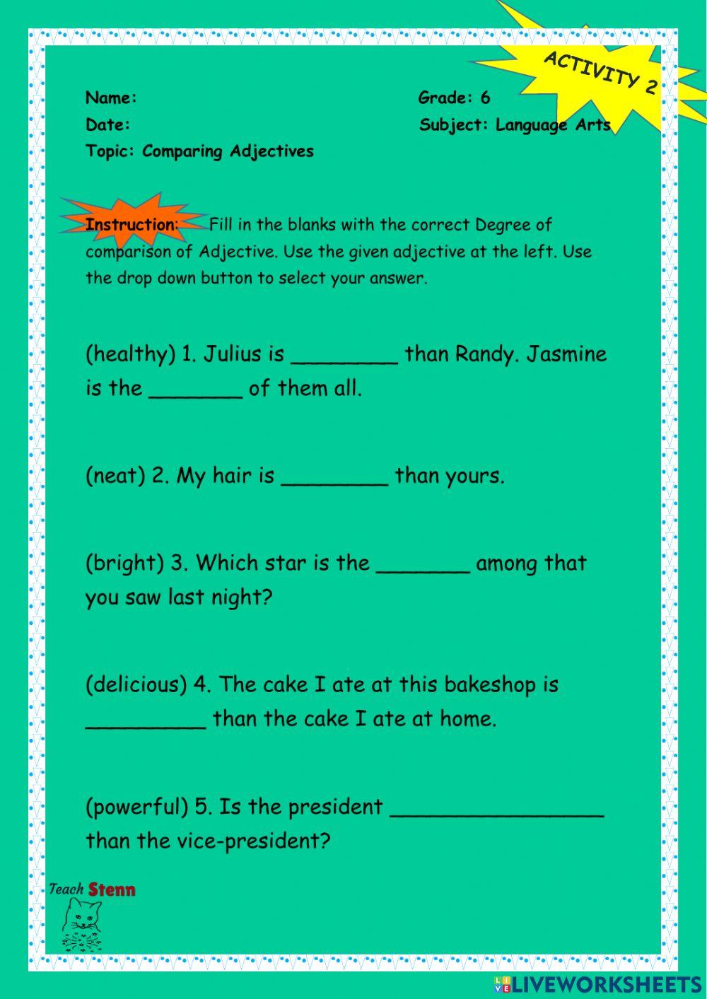 Comparing adjectives interactive exercise | Live Worksheets