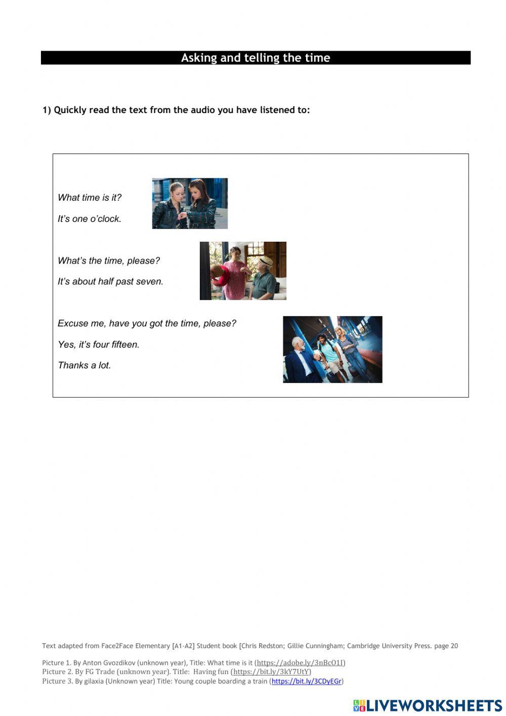 Asking and telling the time FL - Guided discovery online exercise for ...