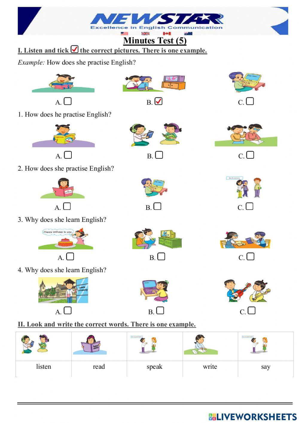 1667758 | Mini test 5 | Châu Thị Bình | LiveWorksheets