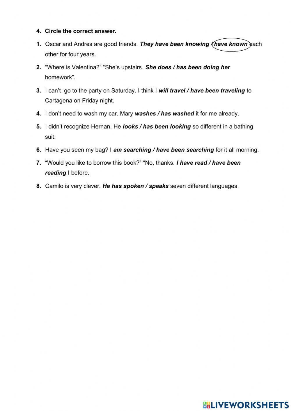 Present perfect con worksheet | Live Worksheets