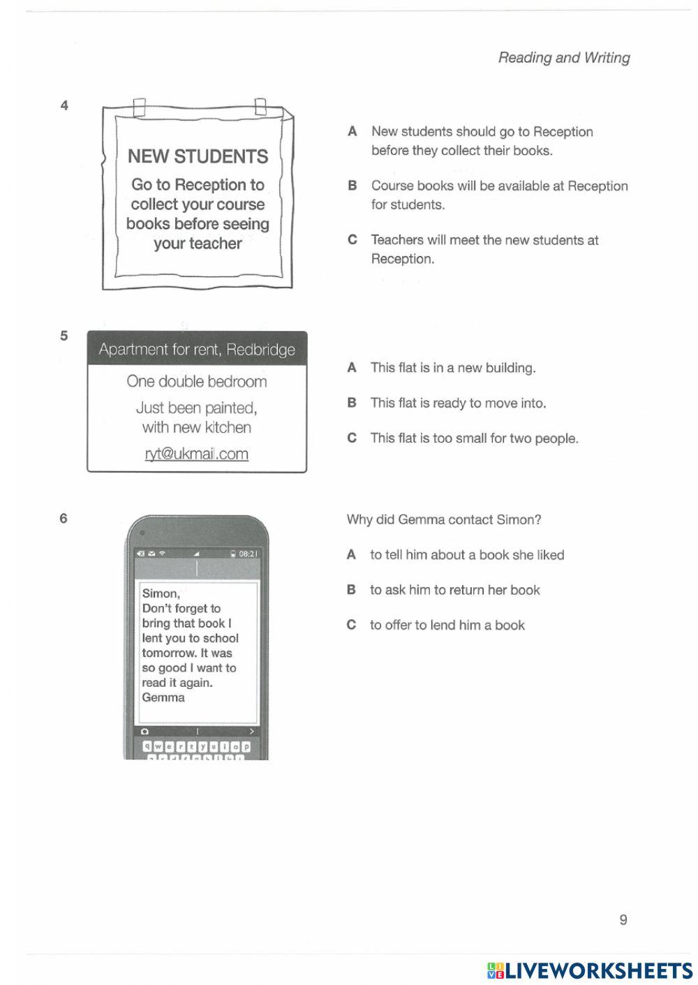 4178376 | Key-1-A2-reading-Test 1 | a2practicetest10