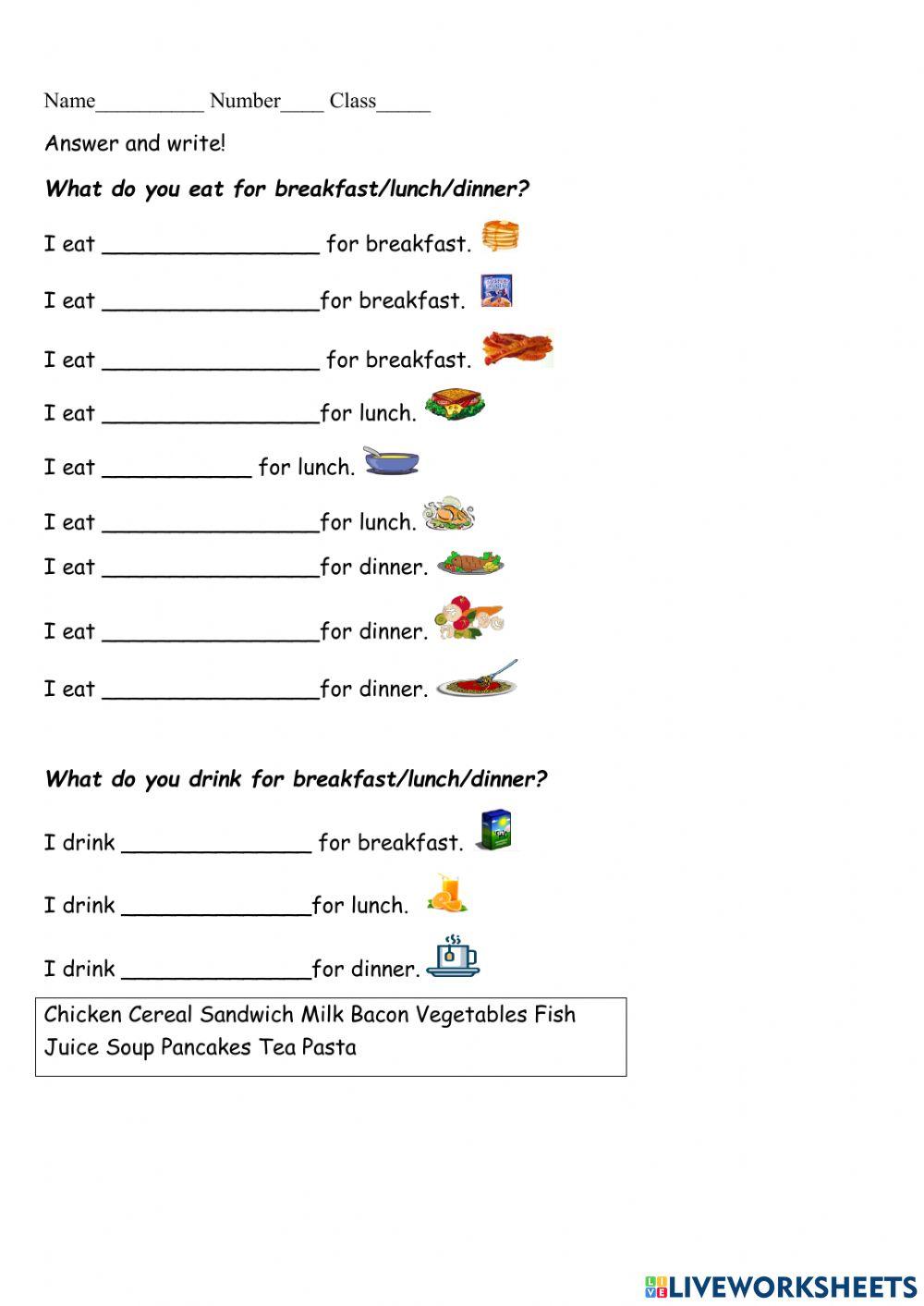 Breakfast lunch dinner worksheet 2598964 | Teacher_Mira5