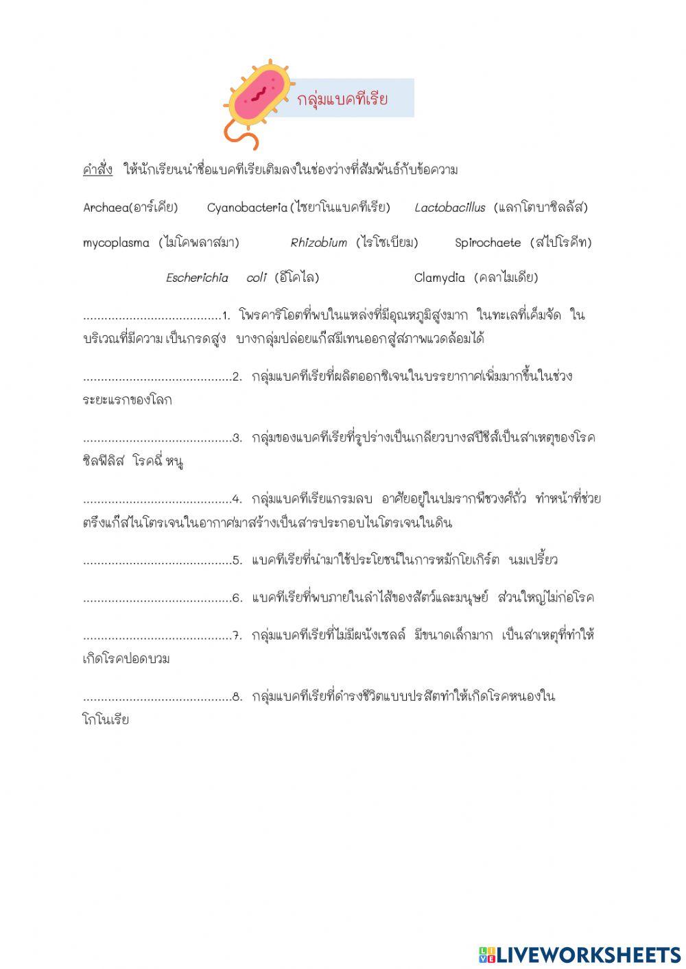 Bacteria online worksheet | Live Worksheets