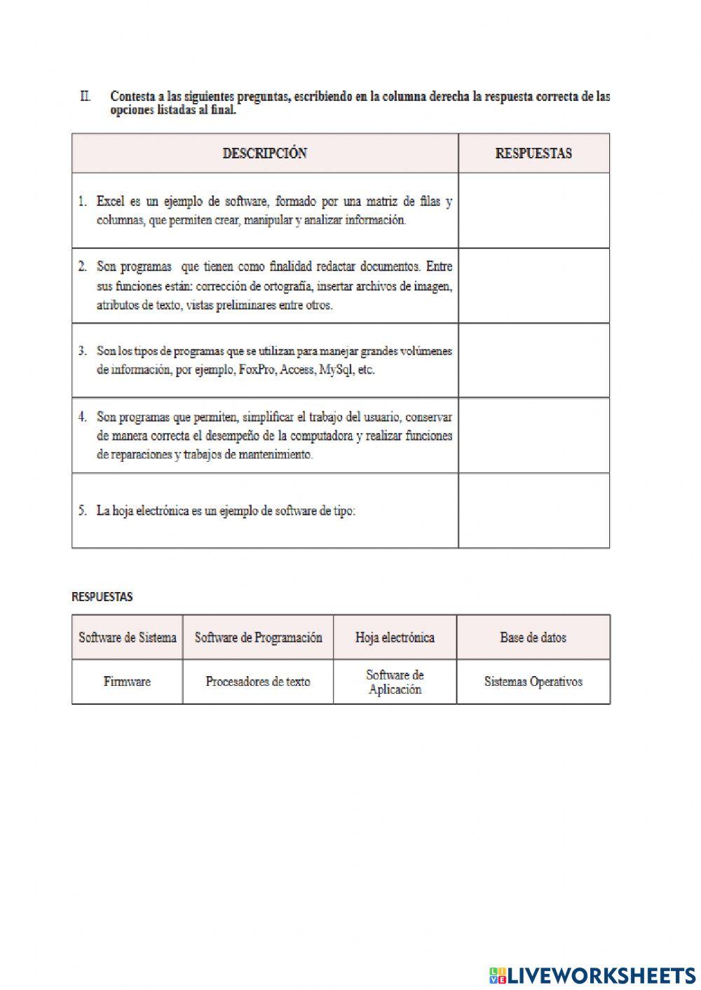 Software free exercise | Live Worksheets