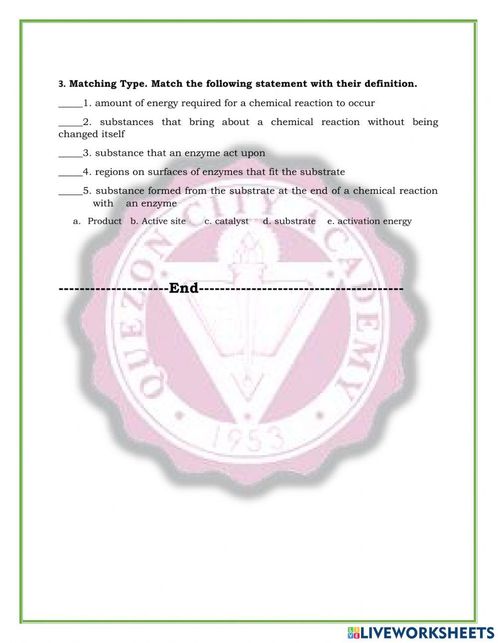 Enzyme-Activity 3489310 | bilumin | Live Worksheets