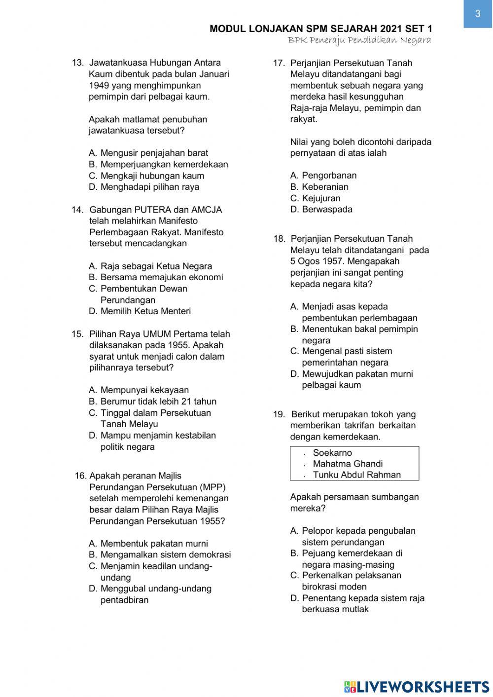 Latihan objektif online activity | Live Worksheets