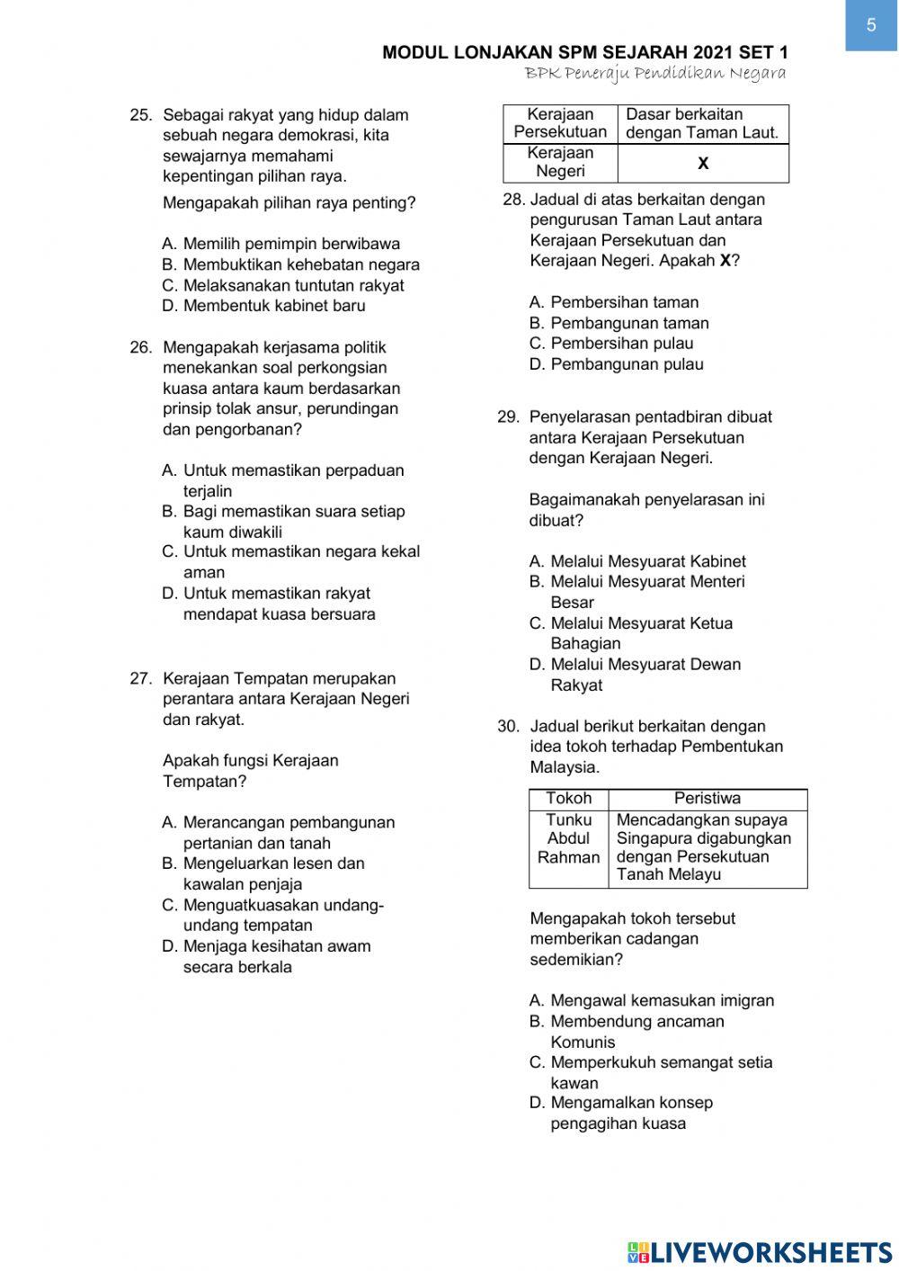Latihan objektif online activity | Live Worksheets