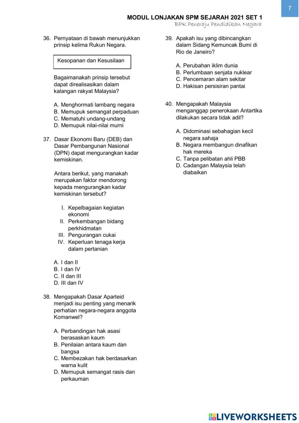 Latihan objektif online activity | Live Worksheets