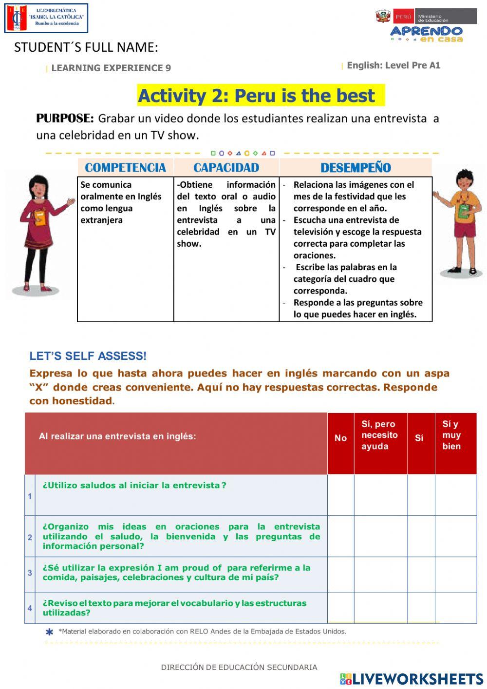 Activity 2: Peru is the best worksheet | Live Worksheets
