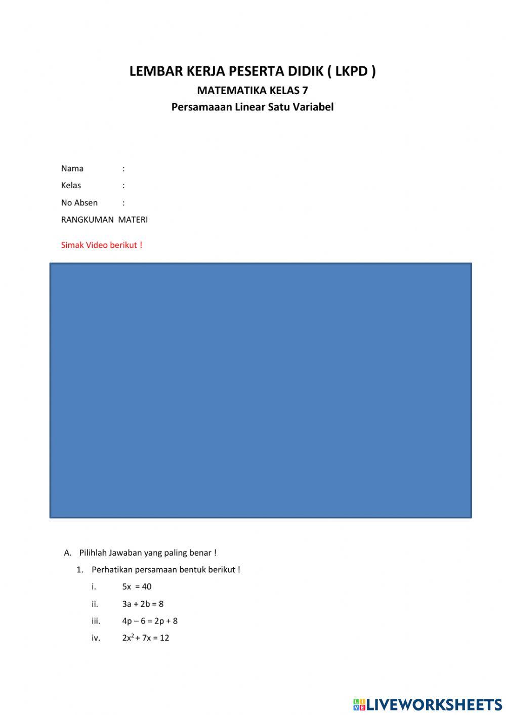 Plsv exercise for 7 | Live Worksheets