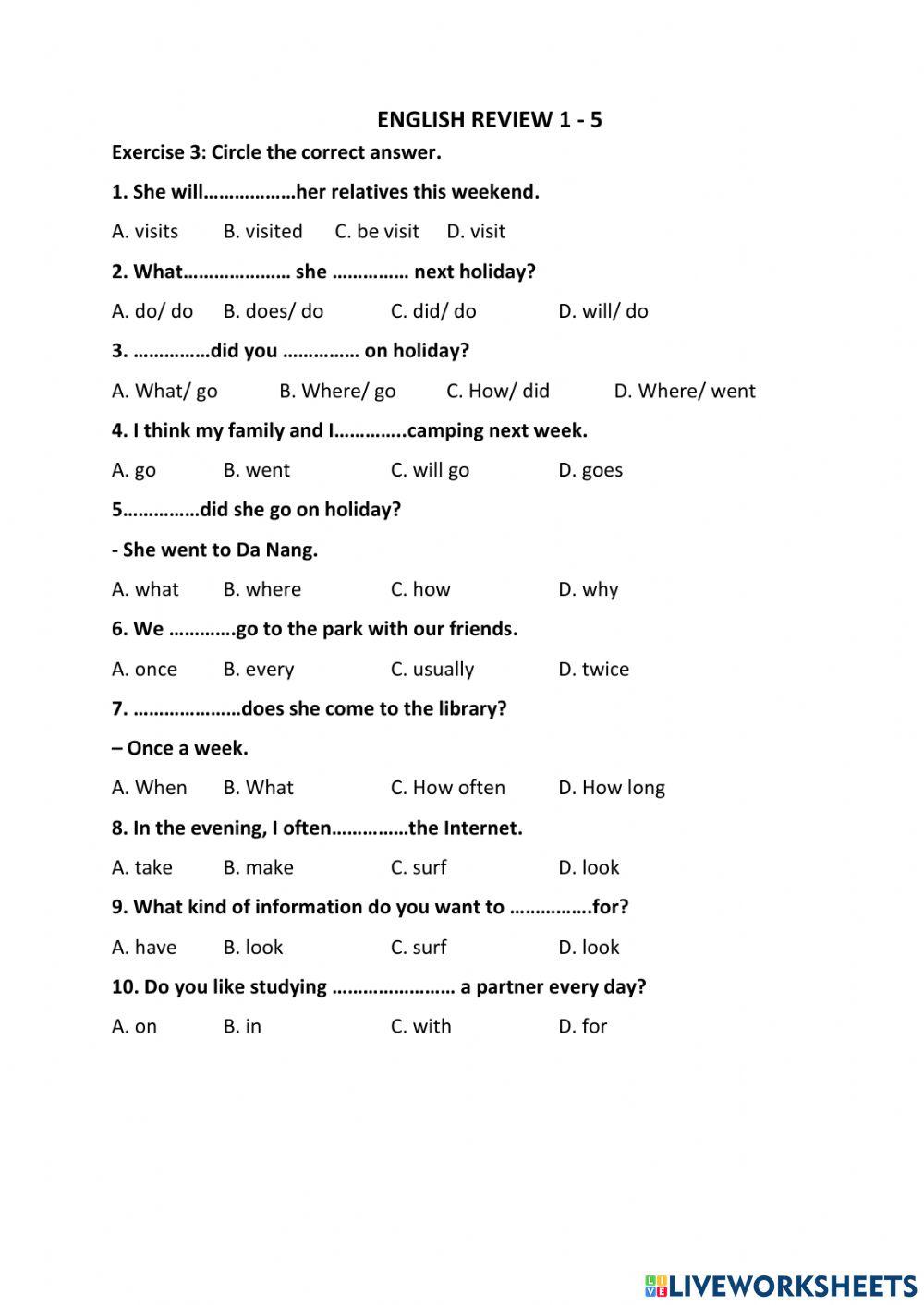 Grade 5 - Unit 1-5 6782275 | tnn179 | Live Worksheets